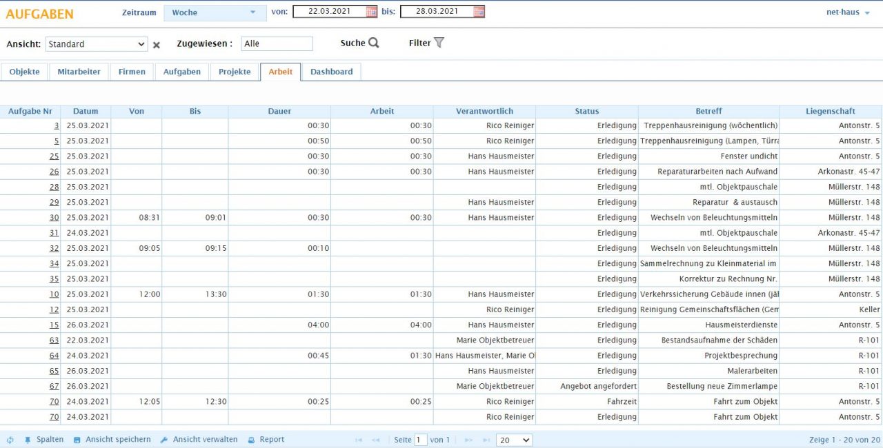 Aufgaben-Menü - hausmanager Support-Portal